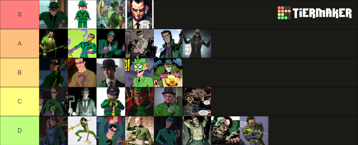 Batman Villain Designs- Riddler Tier List (Community Rankings) - TierMaker