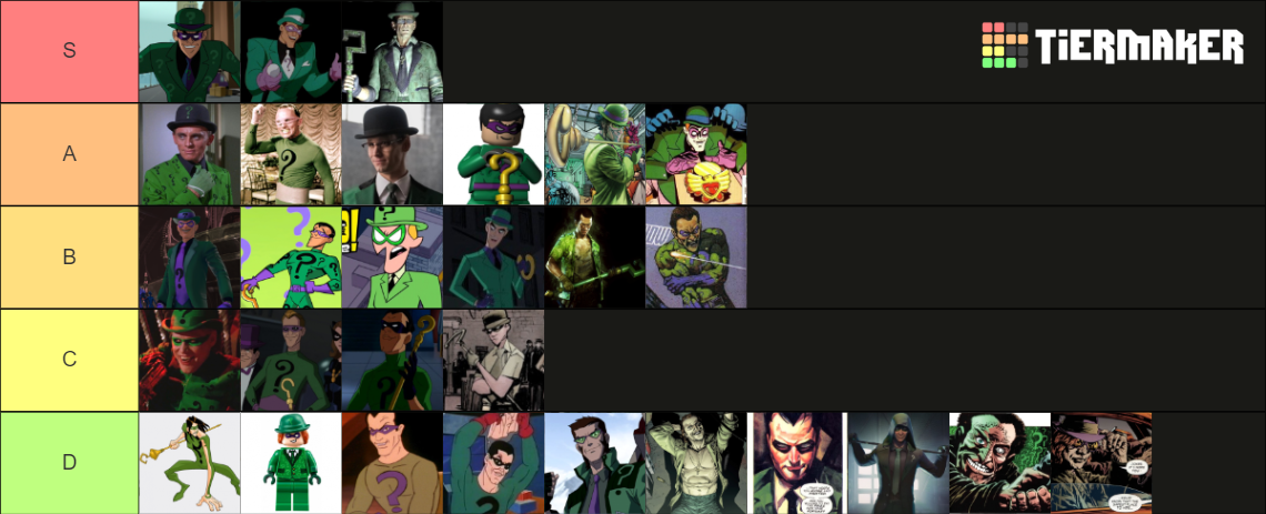 Batman Villain Designs- Riddler Tier List (Community Rankings) - TierMaker