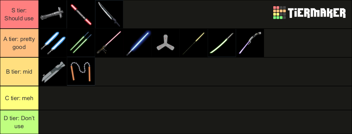 Saber Showdown all Sabers Tier List (Community Rankings) - TierMaker