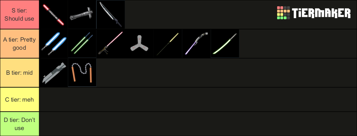 Saber Showdown Sabers (2) Tier List (Community Rankings) - TierMaker