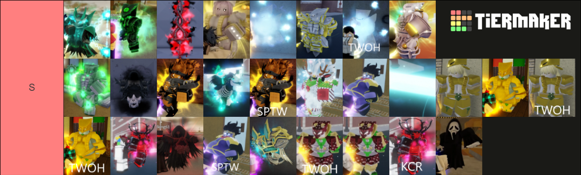 YBA Skins (S-B Tiers)(07.03.23) Tier List (Community Rankings) - TierMaker