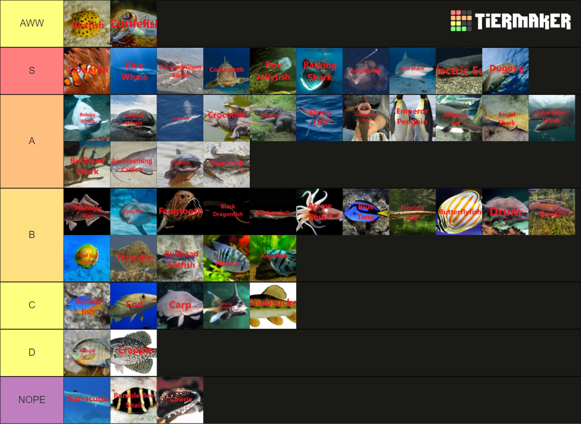 Aquatic Animals Tier List (Community Rankings) - TierMaker