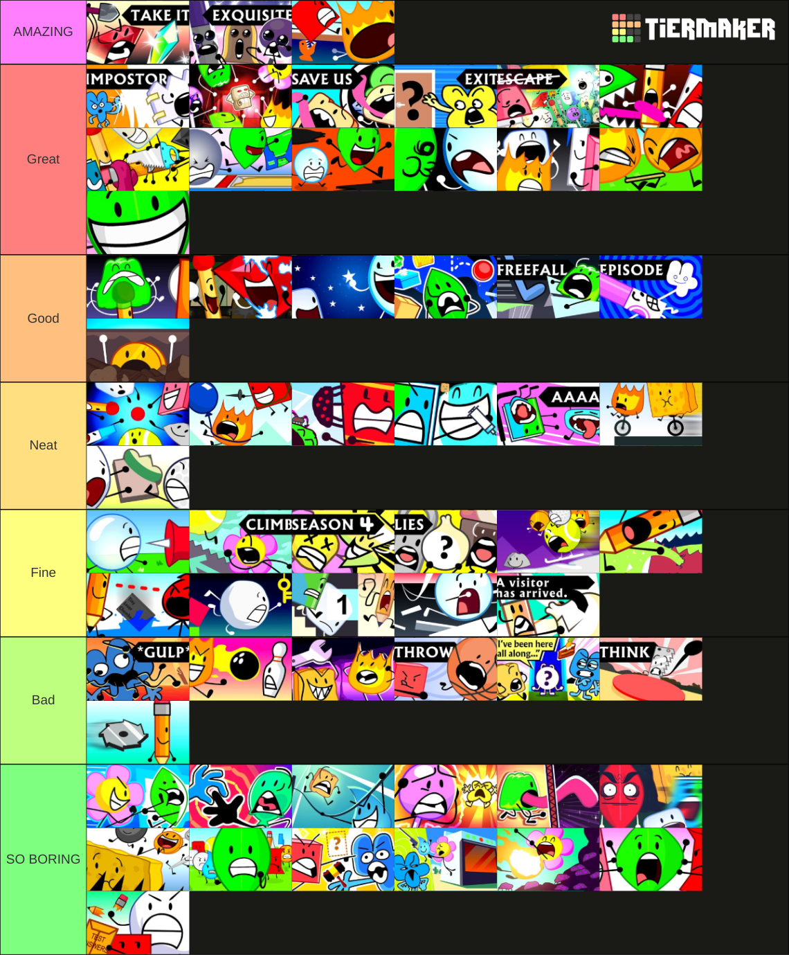 BFDI - BFB/TPOT Episodes Tier List (Community Rankings) - TierMaker