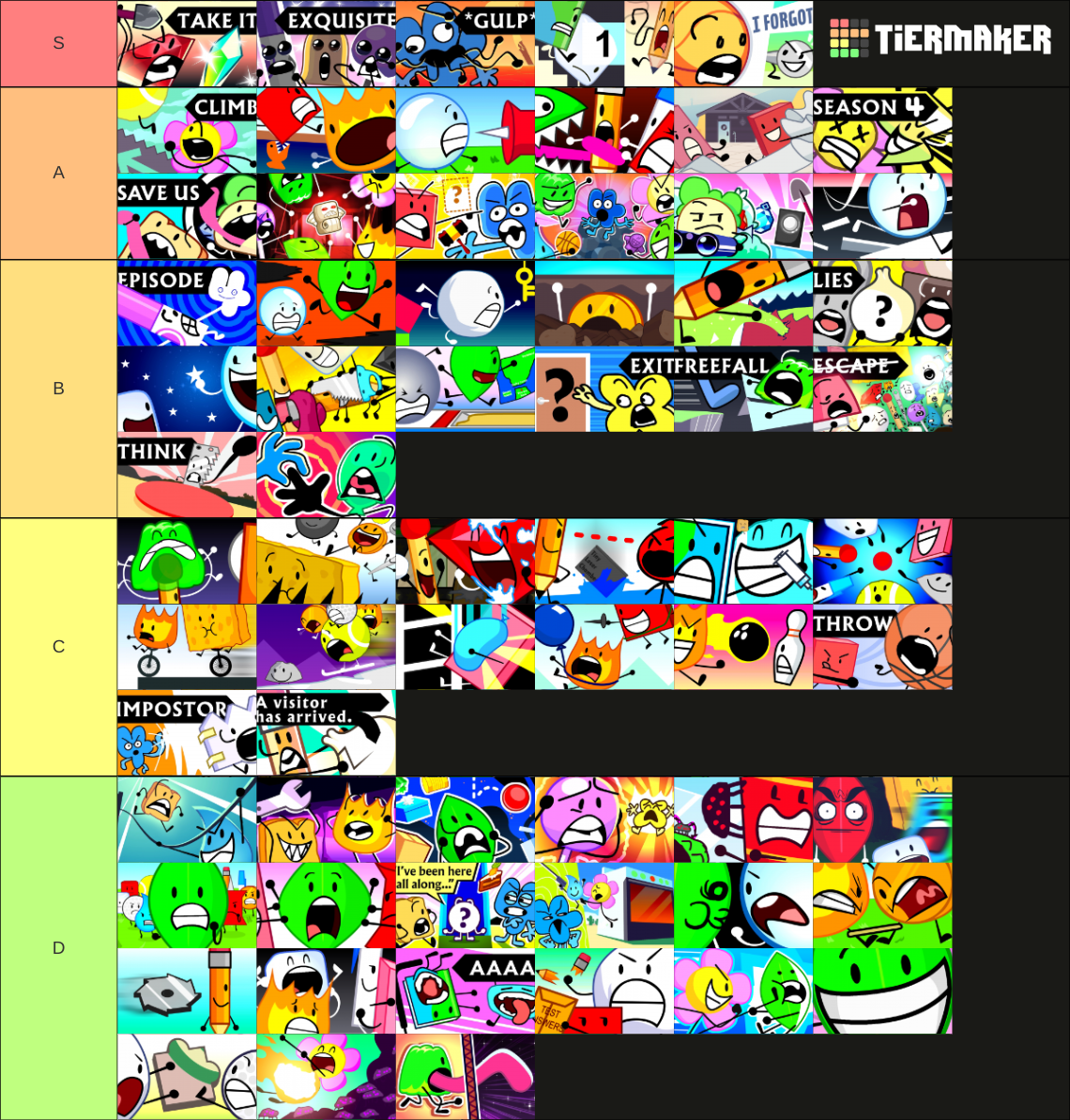 BFDI All Seasons Episodes Tier List (Community Rankings) - TierMaker