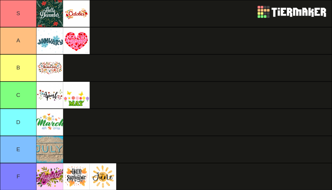 Months of the Year Tier List (Community Rankings) - TierMaker