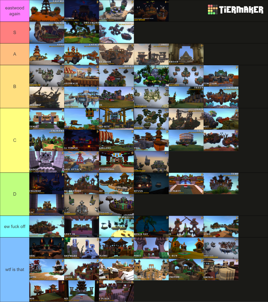 3s and 4s hypixel bedwars maps (including seasonal) Tier List ...