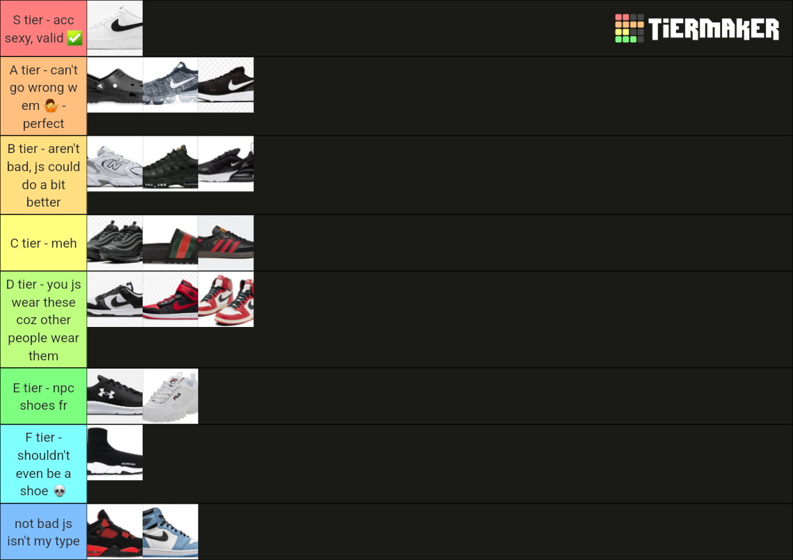 shoes Tier List (Community Rankings) - TierMaker
