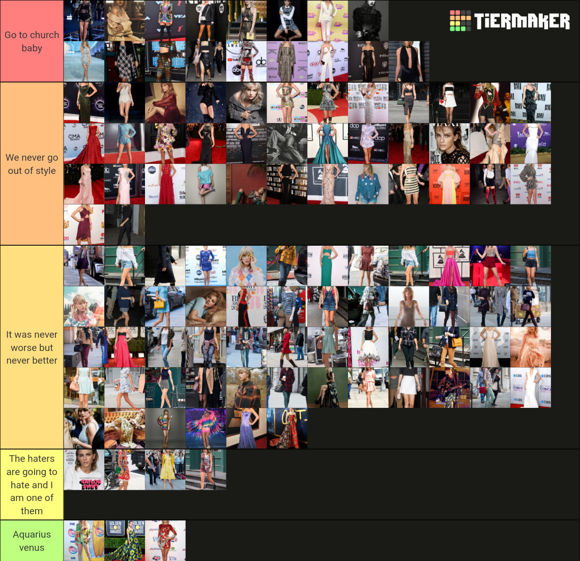 Taylor Swift outfits Tier List (Community Rankings) - TierMaker