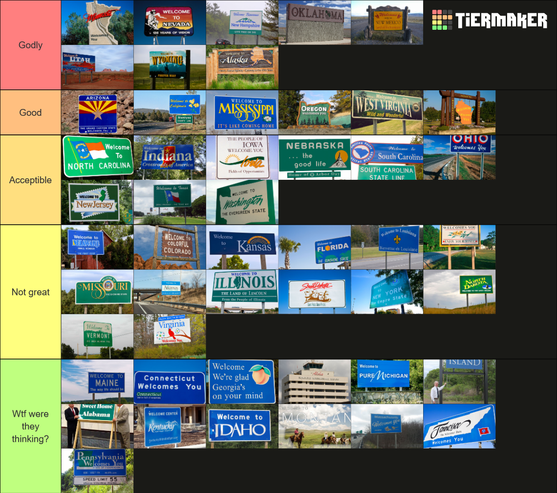 State Welcome Signs Tier List (Community Rankings) - TierMaker