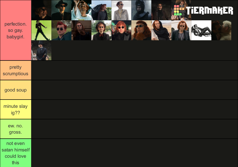 rating crowley's outfits from good omens (seasons 1&2) Tier List ...
