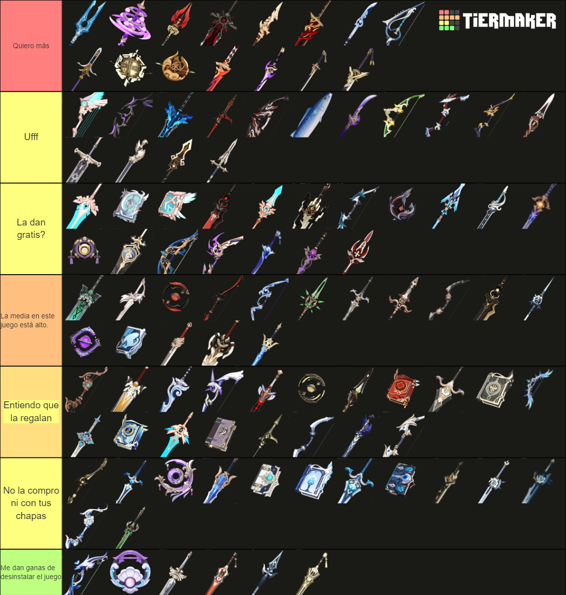 Genshin Impact - Complete Weapon (3.1) Tier List (Community Rankings ...