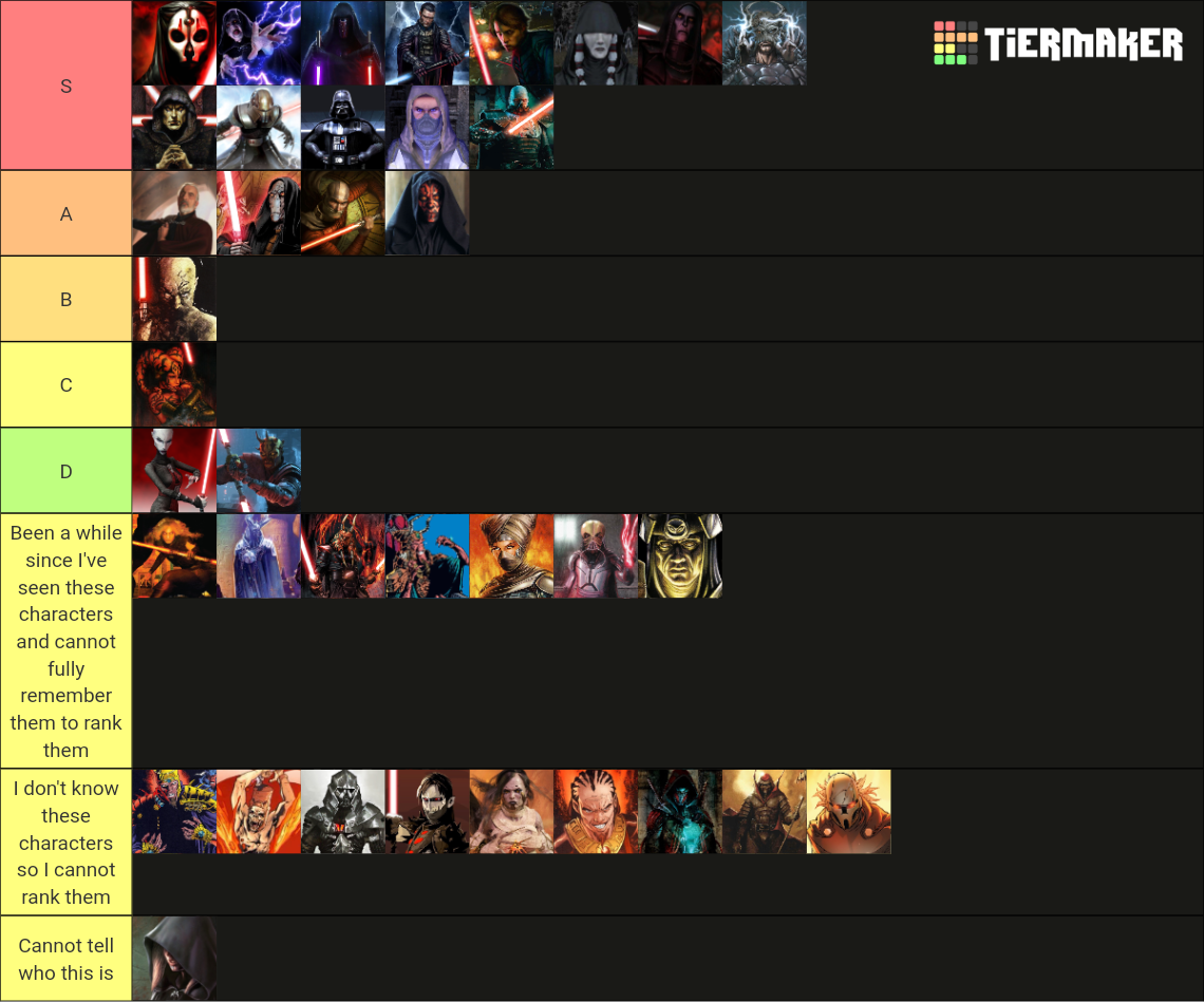 Star Wars Sith Ranking Tier List (Community Rankings) - TierMaker