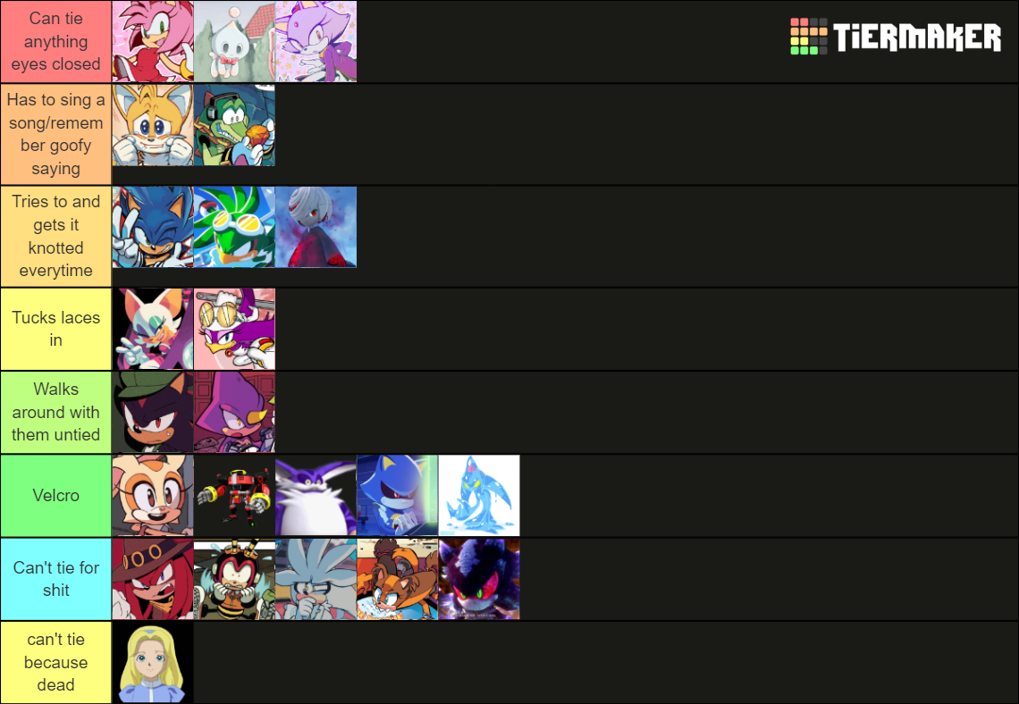which sonic characters can tie their shoes? Tier List (Community Rankings) - TierMaker