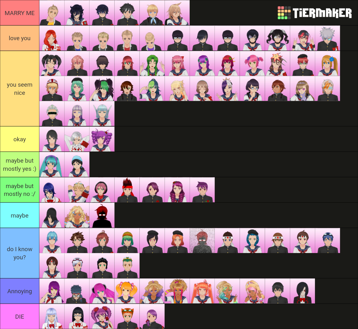 Yandere Simulator Students :)) Tier List (Community Rankings) - TierMaker