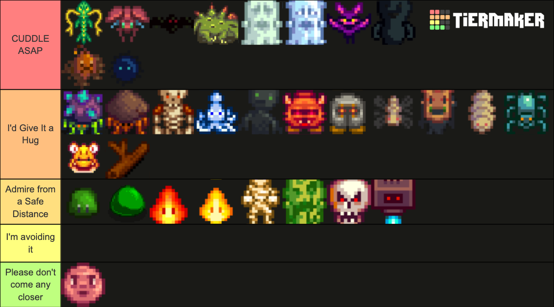 Stardew Valley Monsters Based on Cuddlability Tier List (Community ...