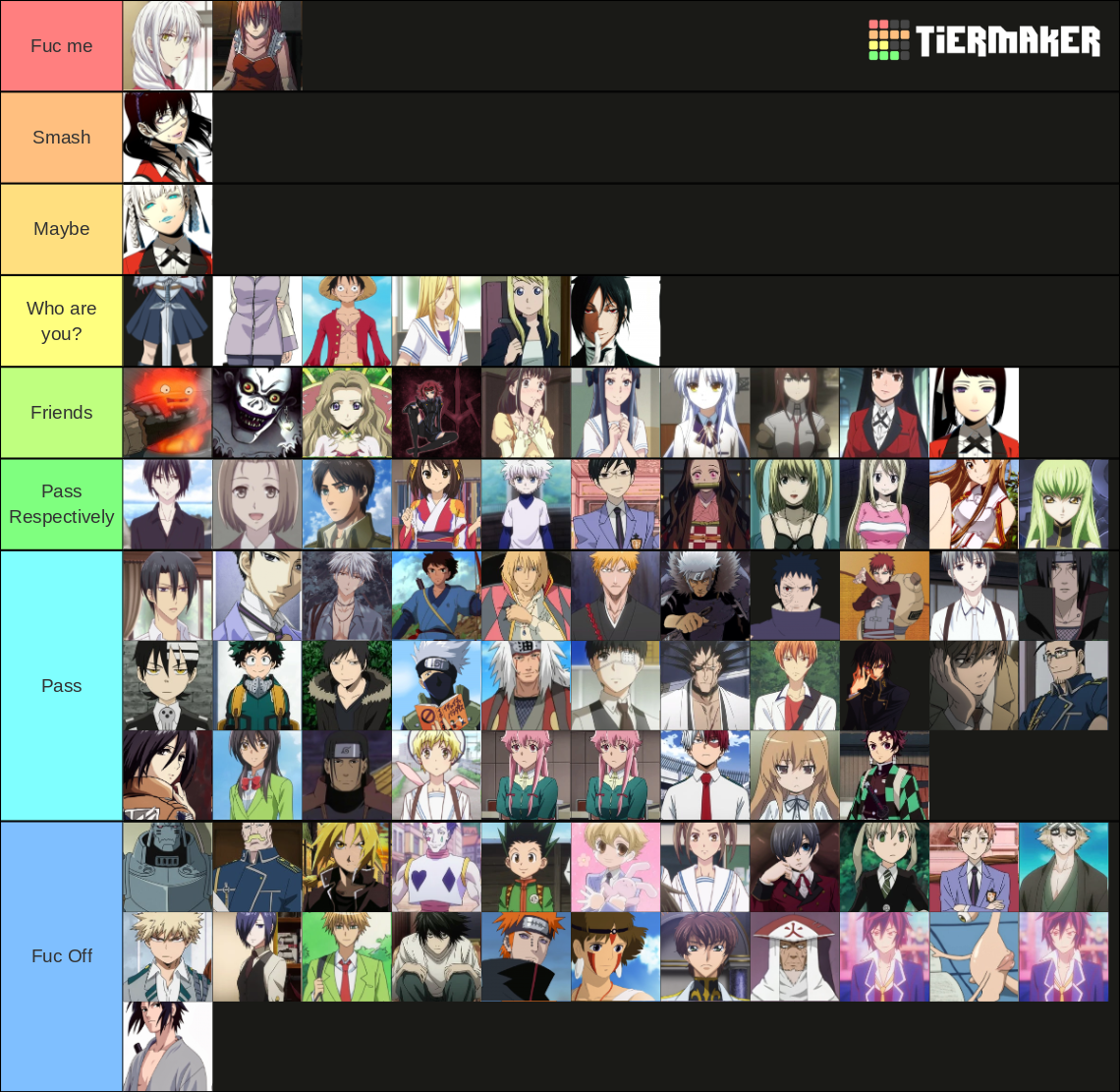 Would u smash or pass, some faved anime characters Tier List (Community ...