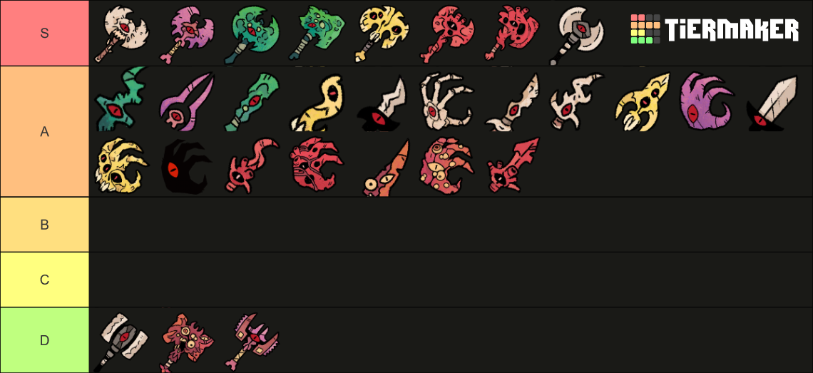 Cult of the lamb weapons Tier List (Community Rankings) - TierMaker