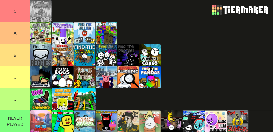 Roblox "Find the " Games Tier List (Community Rankings) - TierMaker