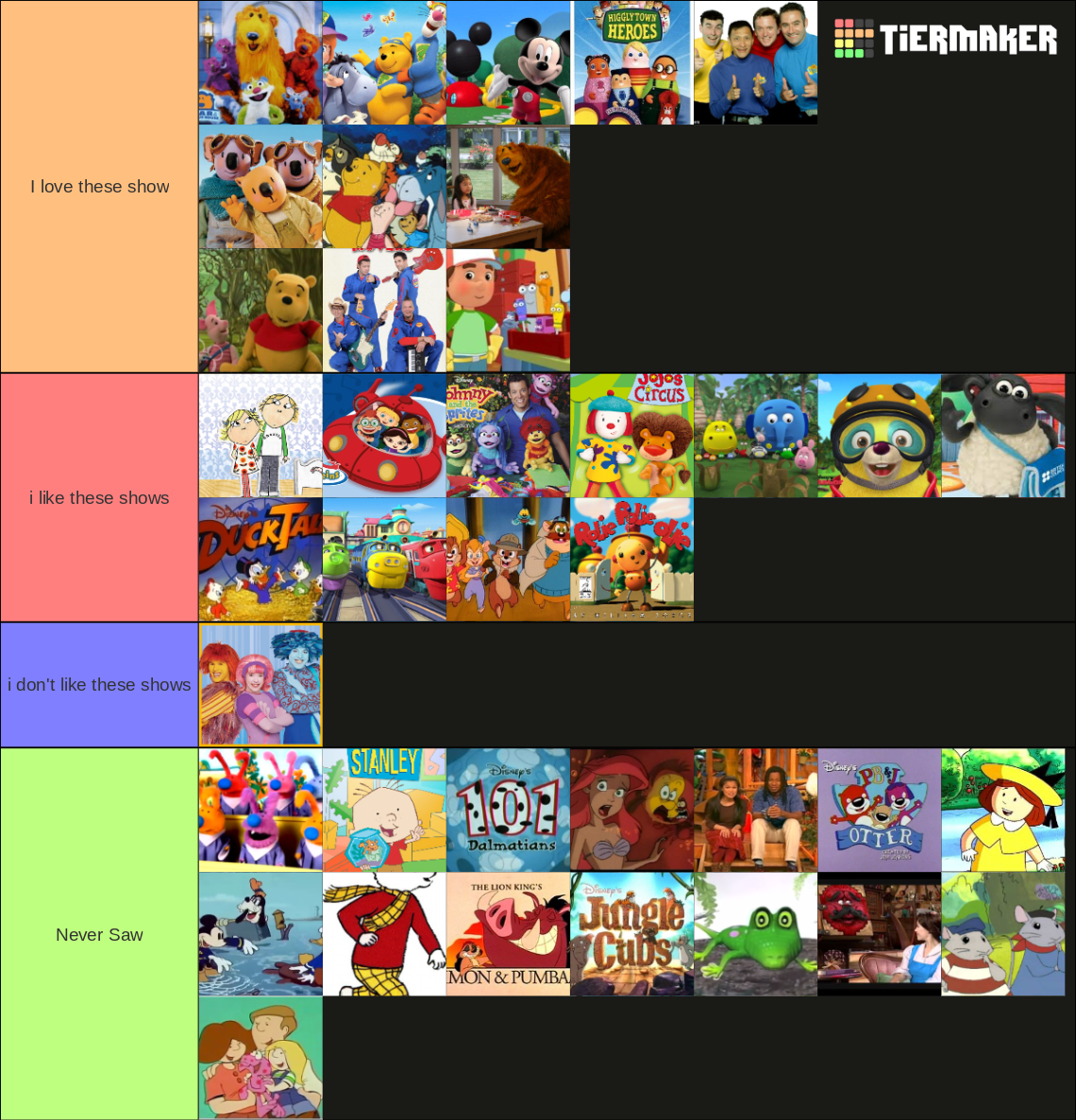Shows that Aired on Playhouse Disney Tier List (Community Rankings) - TierMaker