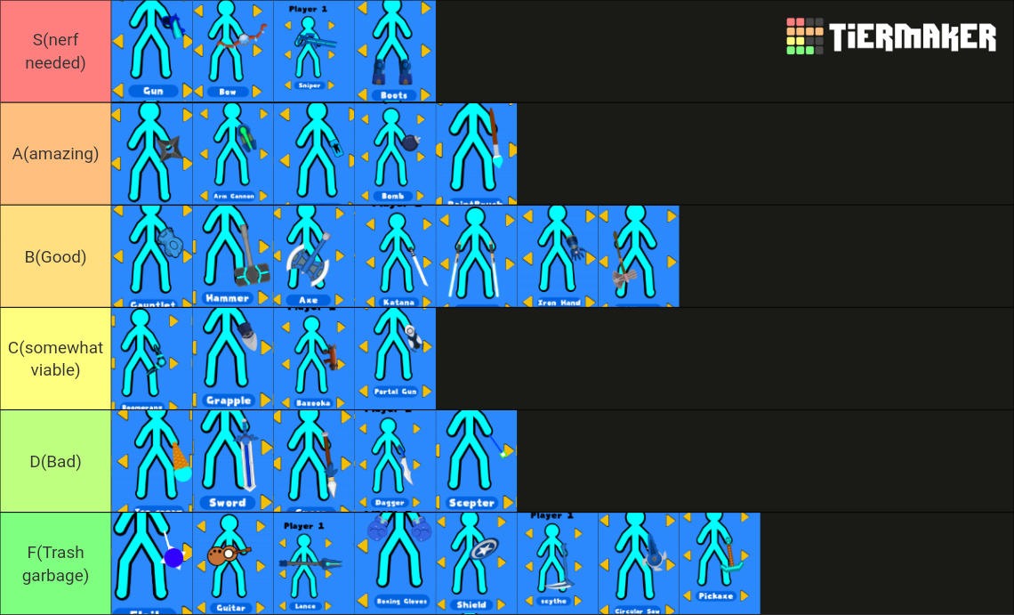 Supreme duelist stickman weapons Tier List (Community Rankings) - TierMaker