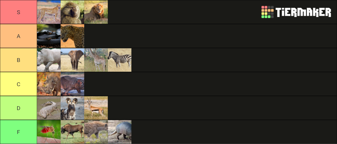 African Savannah Animal Tier List (Community Rankings) - TierMaker