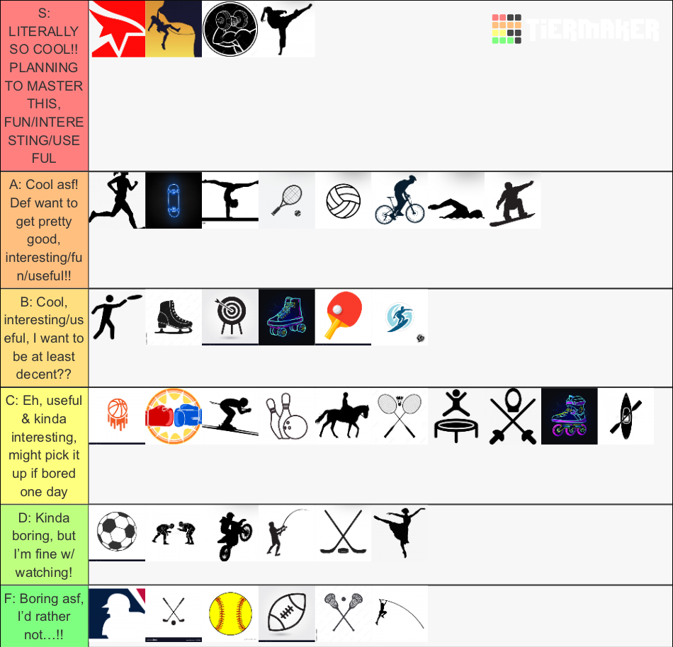 Sports/Physical Activities Tier List (Community Rankings) - TierMaker