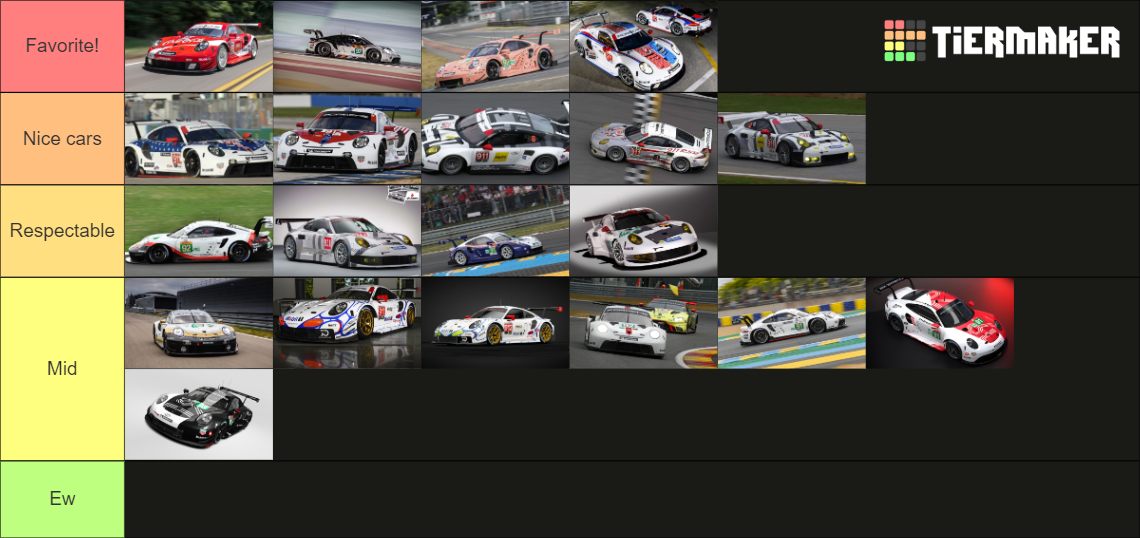 Porsche 991 RSR Factory Liveries Tier List (Community Rankings) - TierMaker