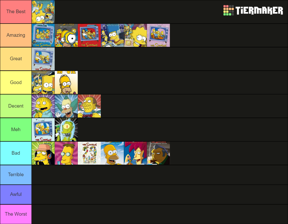 Every Simpsons Season Ranked (Seasons 1-34 & The Movie) Tier List ...