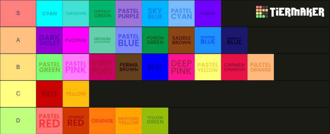 Ultimate Color Tier List (Community Rankings) - TierMaker