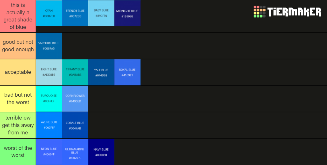 blue feat. 16 shades of blue Tier List (Community Rankings) - TierMaker
