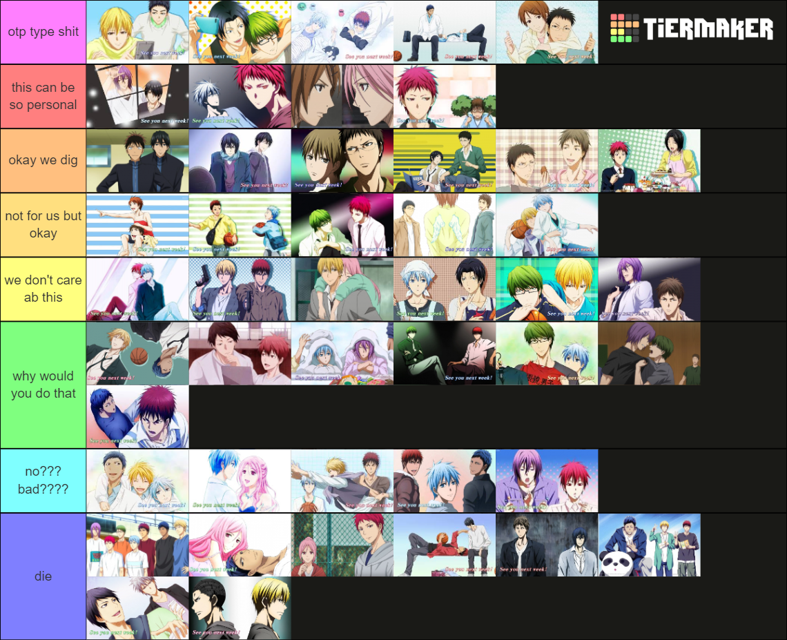 Kuroko no Basket/KNB Ships Tier List (Community Rankings) - TierMaker