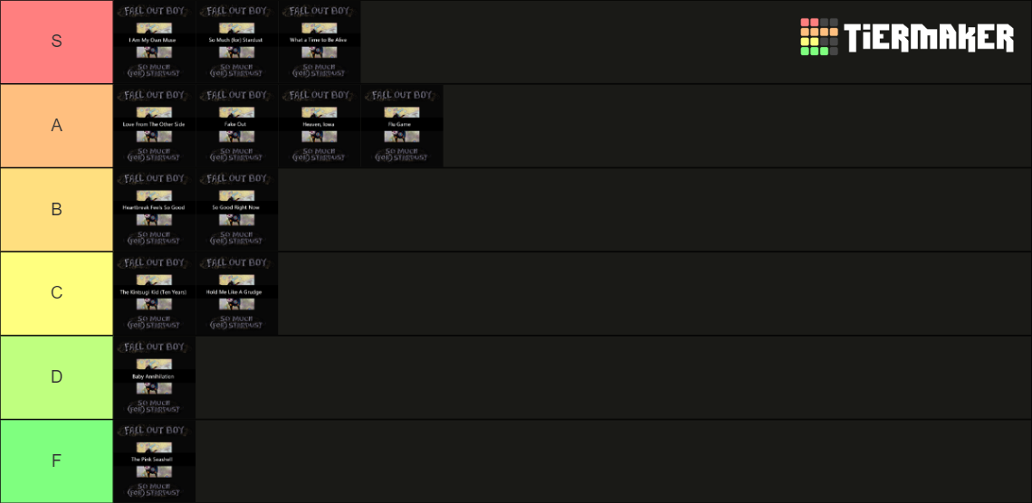 So Much (For) Stardust Songs Tier List (Community Rankings) - TierMaker