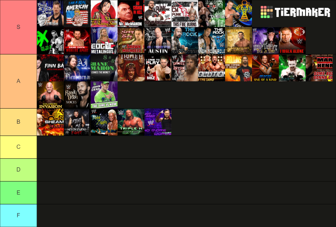 WWE theme songs (all time) Tier List (Community Rankings) - TierMaker