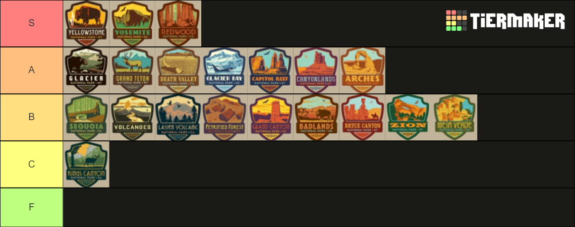 US national parks Tier List (Community Rankings) - TierMaker