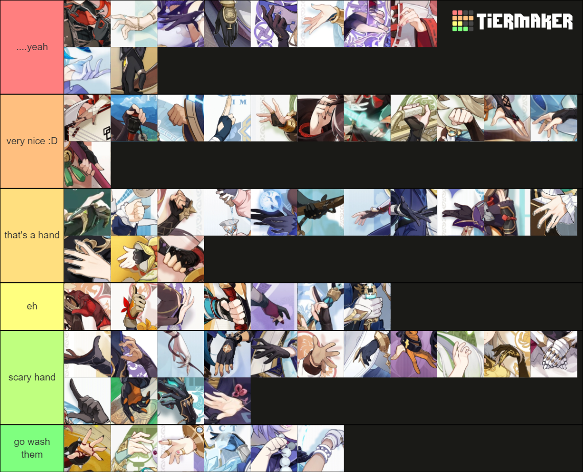 genshin hands Tier List (Community Rankings) - TierMaker