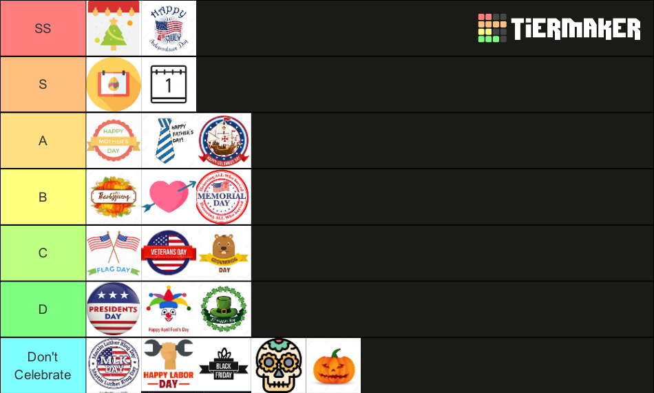 Best Holiday Tier List (Community Rankings) - TierMaker