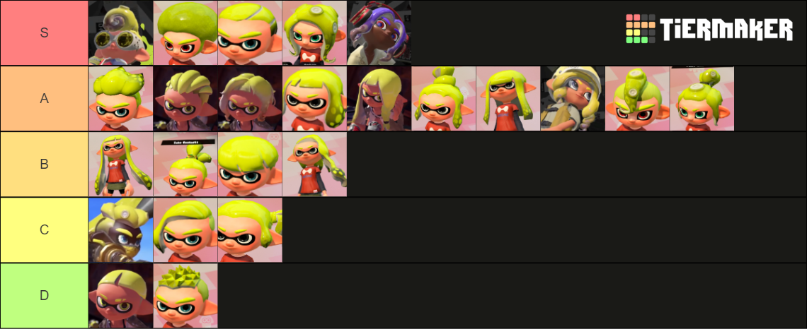 Splatoon 1-3 hairstyles Tier List (Community Rankings) - TierMaker