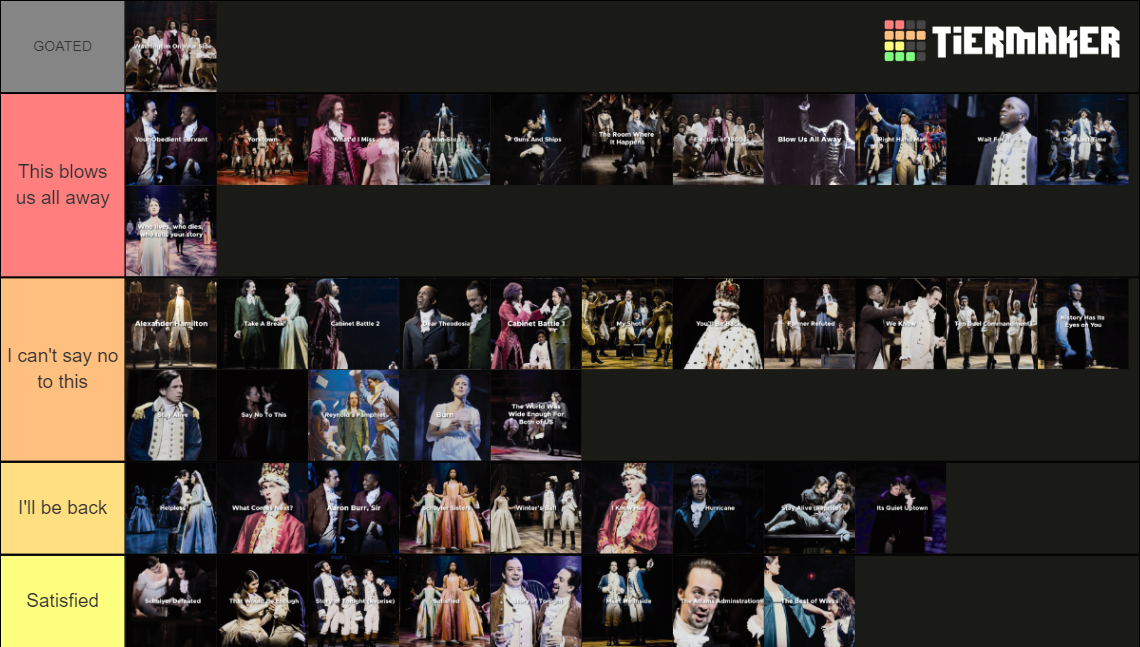 Hamilton Songs (Ordered Chronologically) Tier List (Community Rankings) - TierMaker