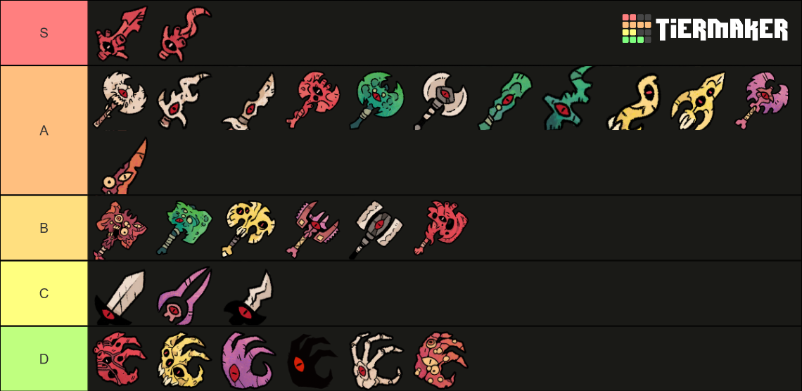 Cult of the lamb weapons Tier List (Community Rankings) - TierMaker