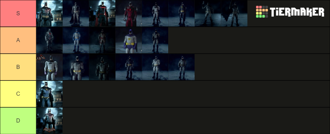Batman arkham knight suits Tier List (Community Rankings) - TierMaker