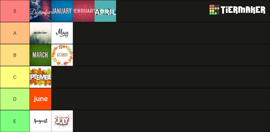Months of the Year Tier List (Community Rankings) - TierMaker
