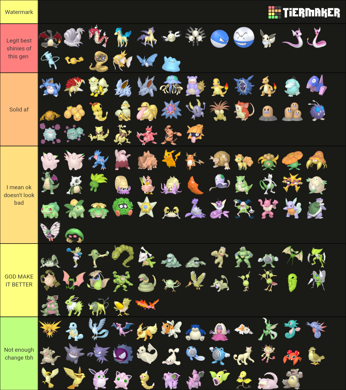 All Gen 1 Shiny Pokemon Tier List (Community Rankings) - TierMaker