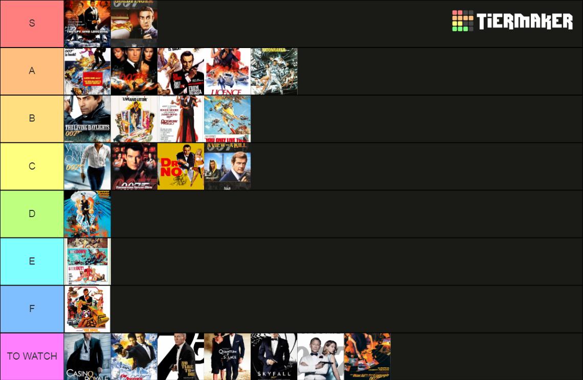 All 25 James Bond movies ranked Tier List (Community Rankings) - TierMaker