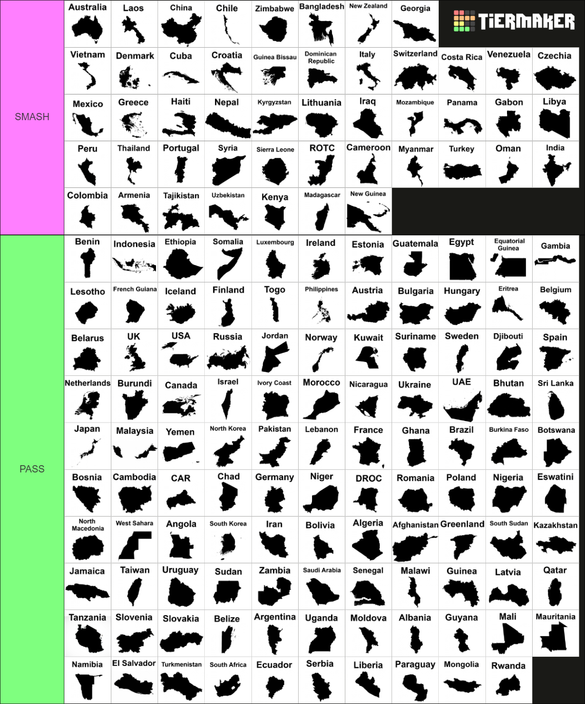 Country Shapes Tier List (Community Rankings) - TierMaker