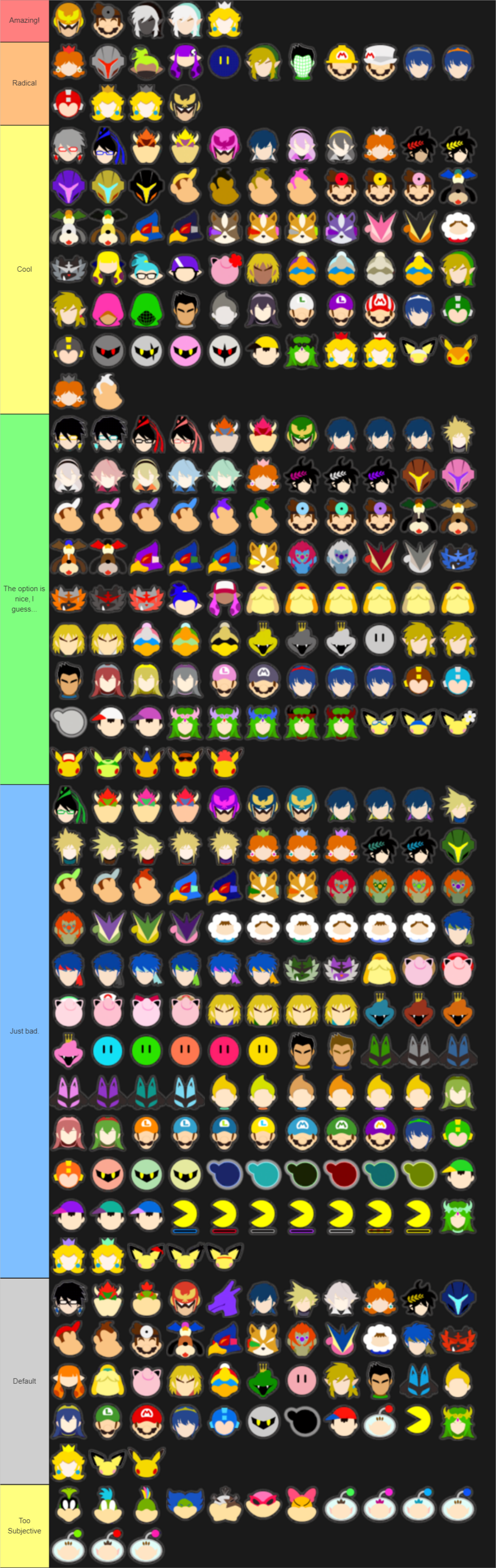 Create a Smash Bros. Color Varieties Tier List - TierMaker