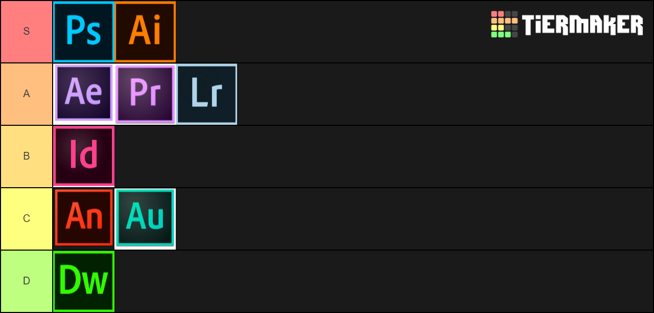Adobe programs Tier List (Community Rankings) - TierMaker