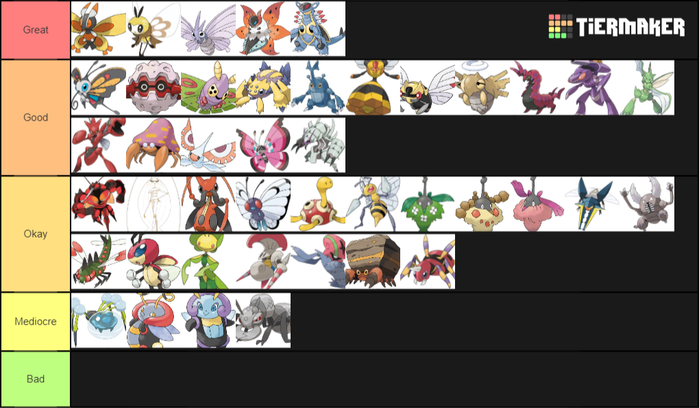 Create a Best Bug Types (Pokemon) Tier List - TierMaker