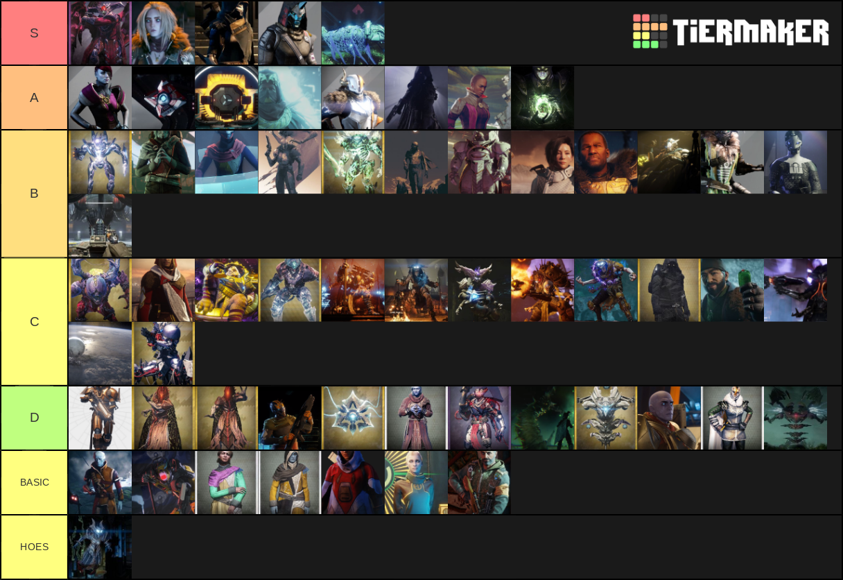 DESTINY CHARACTERS Tier List (Community Rankings) - TierMaker