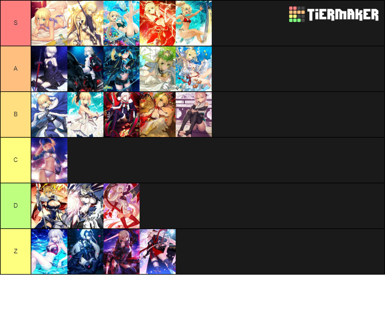 Saberface (FGO) Tier List (Community Rankings) - TierMaker