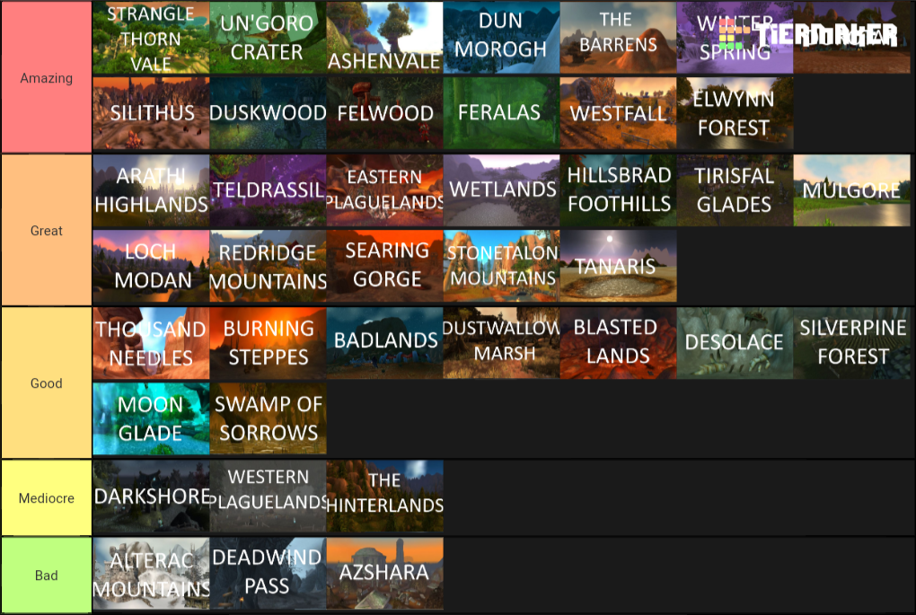 Create A World Of Warcraft Classic Zones Tier List Tier Maker 6215